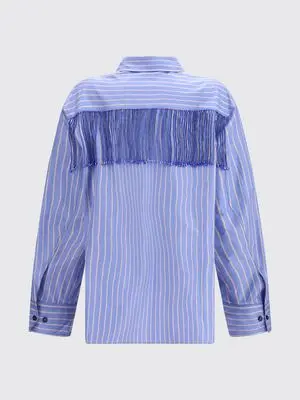 Andamane Striped Cotton Shirt With Embellished Fringes - Gnawed Blue