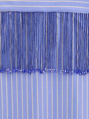 Andamane Striped Cotton Shirt With Embellished Fringes - Gnawed Blue