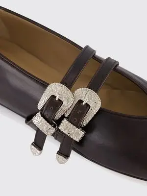 Le Monde Beryl Leather Ballerina Flats With Buckle Detail - Brown