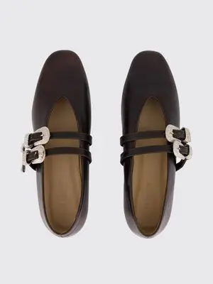 Le Monde Beryl Leather Ballerina Flats With Buckle Detail - Brown