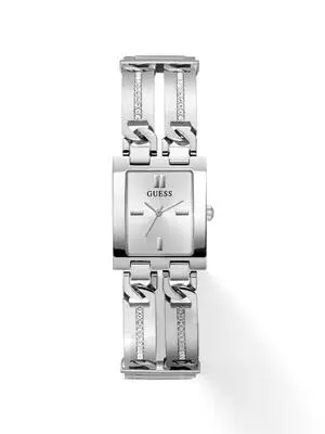 Guess Rectangular Face Watch With Crystal Embellished Bracelet - Silver