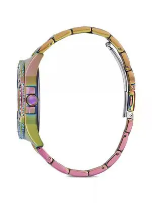 Guess Frontier 40mm Watch With Iridescent Dial And Crystal-embellished Bezel