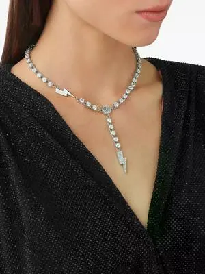 Philipp Plein Lightning Bolt Crystal Embellished Necklace - Silver