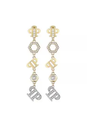 Philipp Plein Crystal Embellished Logo Pendant Drop Earrings - Gold