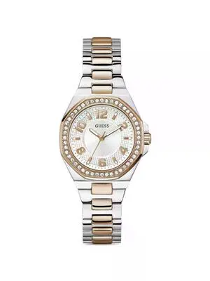 Guess Contessa 34mm Watch With Crystal Embellished Bezel - White