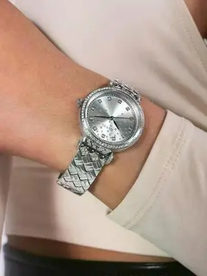 Guess Crystal Bezel Watch With Quilted Bracelet