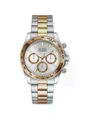 Guess Arthur 42mm Chronograph Watch With Two-tone Link Bracelet - Silver