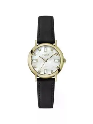 Furla Easy Shape 32mm Watch With Black Leather Strap - White