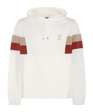 Brunello Cucinelli Panelled Logo-printed Drawstring Hoodie - White
