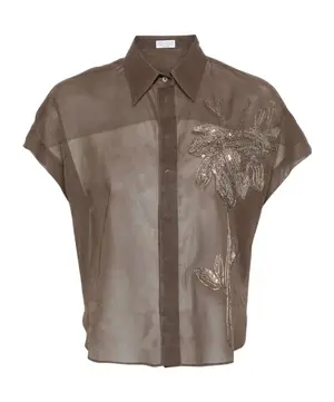Brunello Cucinelli Motif-embroidered Semi-sheer Shirt