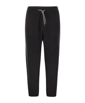 Brunello Cucinelli Drawstring Ribbed Track Pants - Black