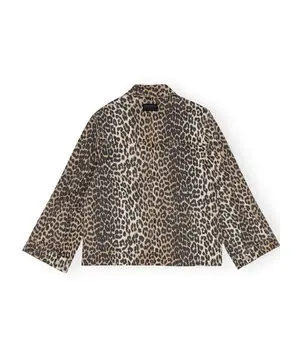 GANNI Animal Print Denim Jacket - Leopard