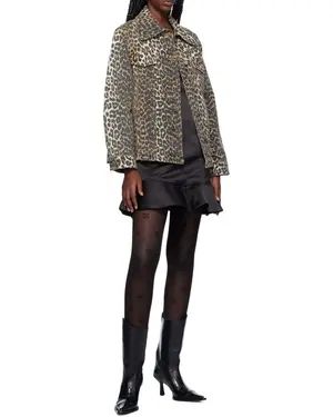GANNI Animal Print Denim Jacket - Leopard