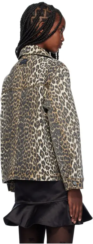 GANNI Animal Print Denim Jacket - Leopard