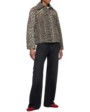 GANNI Animal Print Denim Jacket - Leopard