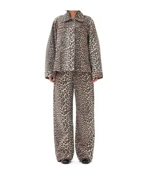 GANNI Animal Print Denim Jacket - Leopard