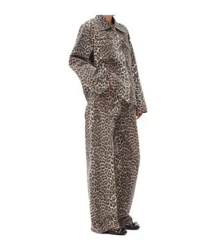 GANNI Animal Print Denim Jacket - Leopard