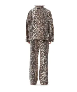 GANNI Animal Print Denim Jacket - Leopard