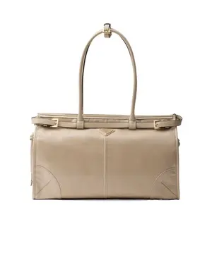 Prada Large Leather Handbag With Top Handles And Shoulder Strap