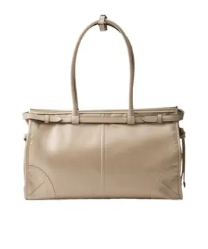 Prada Large Leather Handbag With Top Handles And Shoulder Strap