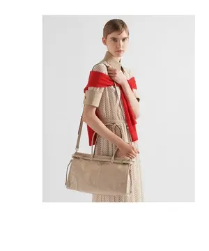 Prada Large Leather Handbag With Top Handles And Shoulder Strap