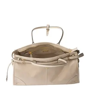 Prada Large Leather Handbag With Top Handles And Shoulder Strap