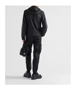 Prada Logo Plaque Zip-up Hooded Jacket - Black