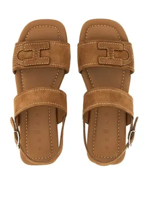 Hogan H685 Logo Appliqué Sandals - Brown