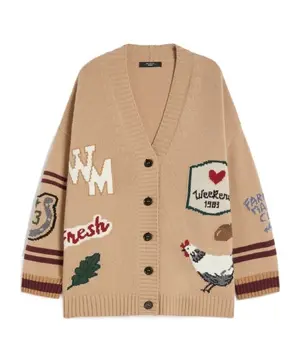 Max Mara Belgio Knitted Oversized Cardigan With Graphic Print