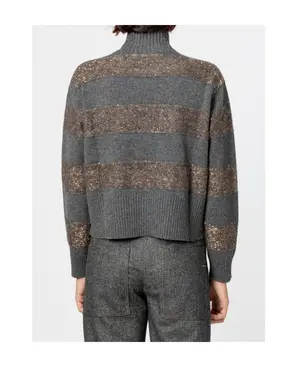 Brunello Cucinelli Sequin Embellished Striped High Neck Jumper