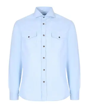 Brunello Cucinelli Collared Long-sleeved Shirt - Blue