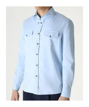 Brunello Cucinelli Collared Long-sleeved Shirt - Blue