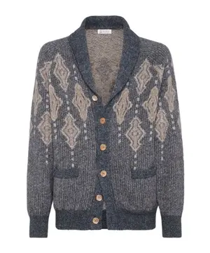 Brunello Cucinelli Geometric Jacquard Shawl Collar Cardigan