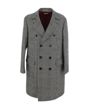 Brunello Cucinelli Long-sleeved Double-breasted Checked Coat