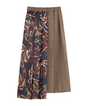 Max Mara Houndstooth Wool Pleated Skirt With Printed Twill Details