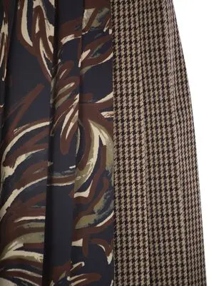 Max Mara Houndstooth Wool Pleated Skirt With Printed Twill Details