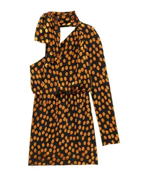 Saint Laurent One-shoulder Velvet Dotted Dress - Black Orange