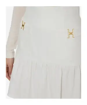 Elisabetta Franchi Linen-blend Mini Skirt With Jewelled Logo Detail