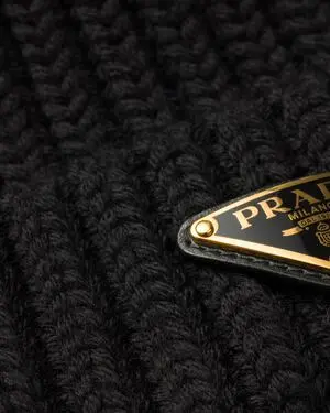 Prada Ribbed Beanie With Triangle Logo