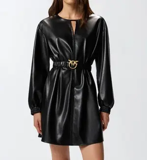 Pinko Cut-out Detailed Crewneck Short Dress With Long Sleeves