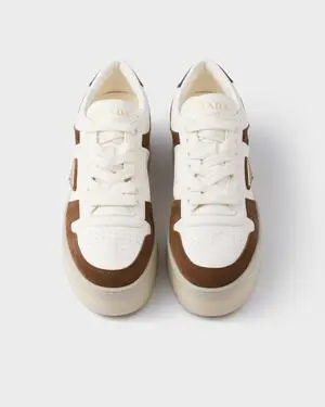 Prada Downtown Bold Nappa Leather And Suede Sneakers - Cocoa Brown