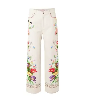 Valentino Garavani Logo Patch Floral Patterned Jeans