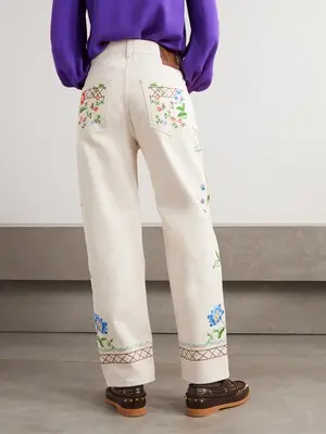 Valentino Garavani Logo Patch Floral Patterned Jeans