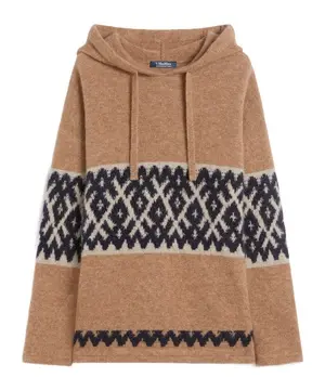 Max Mara Knitted Drawstring Hoodie With Geometric Jacquard Detailing