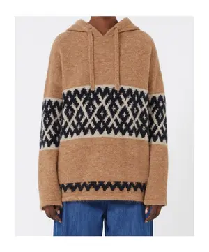 Max Mara Knitted Drawstring Hoodie With Geometric Jacquard Detailing