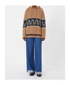 Max Mara Knitted Drawstring Hoodie With Geometric Jacquard Detailing