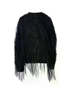 PAULINE DUJANCOURT Tulle-panelled Frayed Jacket - Blue
