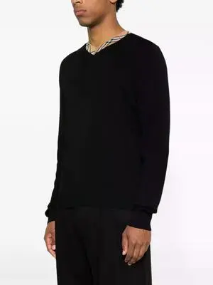 Burberry V-neck Sweater With Check Trim