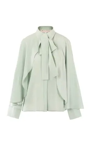 LA FUORI Mint Secret Spell Tie-neck Silk Crepe Top