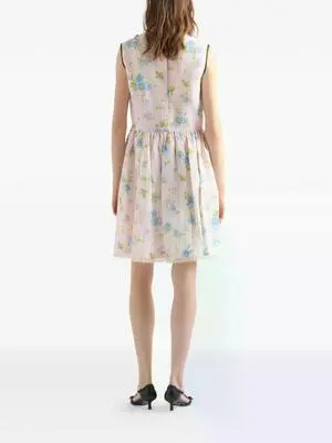 Prada Pleated Floral-print Linen Dress - Pink